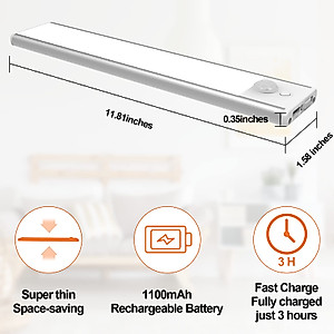 EAUTOR Under Cabinet Lights Motion Sensored – 126 LED Closet Lights Rechargeable Led Light Strip Motion Sensor Closet Lights Stick-On Magnetic Led Under Cabinet Lighting