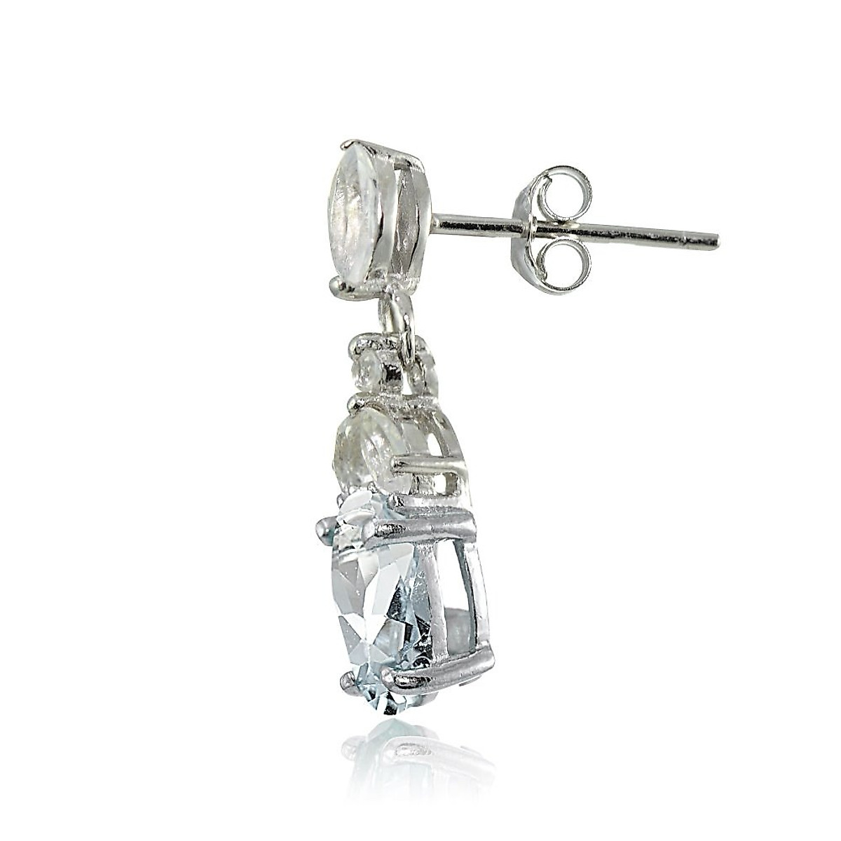 Sterling Silver Aquamarine and White Topaz Oval Dangle Earrings