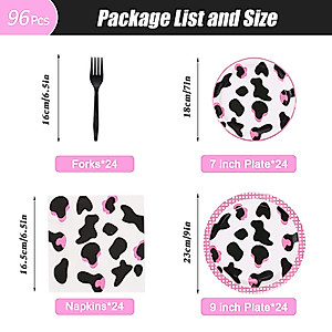 Cow Print Party Supplies 96Pcs, HYMENEX Pink Cow Theme Party Tableware Supplies Set Include Plates, Napkins, Forks for Cow Print Party Decorations Cow Theme Farm Animal Party Supplies Serves 24 Guests