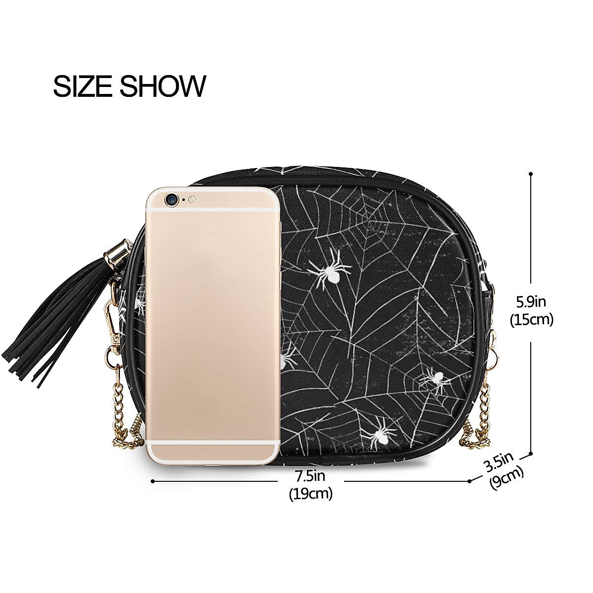 ALAZA Halloween Black and White Grunge Background with Spiderwebs Cross Body Fashion Chain Bag Single Shoulder PU Leather Purse for Women Girls