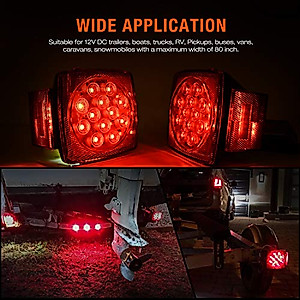 Nilight 2PCS Square LED Trailer Light Kit Low Profile Submersible IP68 LED Stop Turn Tail Side Marker License Light for 12V Utility Trailer Boat Camper RV Trucks Marine Snowmobile,2 Years Warranty