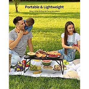 FISYOD Folding Laptop Table, Bed Table Lap Desk, Breakfast Tray Table, Portable Mini Picnic Study Reading Drawing Table, Folding in Half with Inner Storage Space (All Black)