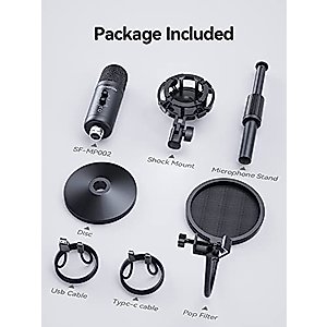 SOOMFON USB Computer Microphone Condenser Podcast Microphone for PC, Recording, Gaming, Streaming, Upgraded Mic with Height Adjustable Stand, Headphone Output, Gain and Volume Knob