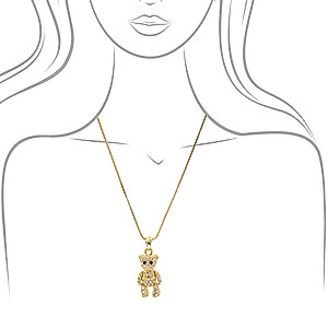 Spinningdaisy Cuddly Crystal Moveable Teddy Bear Necklace Gold