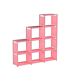 OPPSDECOR 9-Cubes Bookshelf, 4 Tier Shelf Adjustable DIY Bookcases for Kid, Book Shelf Organizing Storage Shelving Cabinet for Bedroom Living Room Office (Pink)