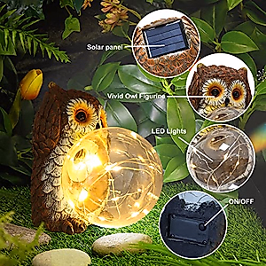 ANGMLN Owl Solar Lights Garden Outdoor, Solar Figurines Lights Decor Growing Orb Waterproof Cute Garden Statues for Patio Yard Lawn Clearance Ornaments