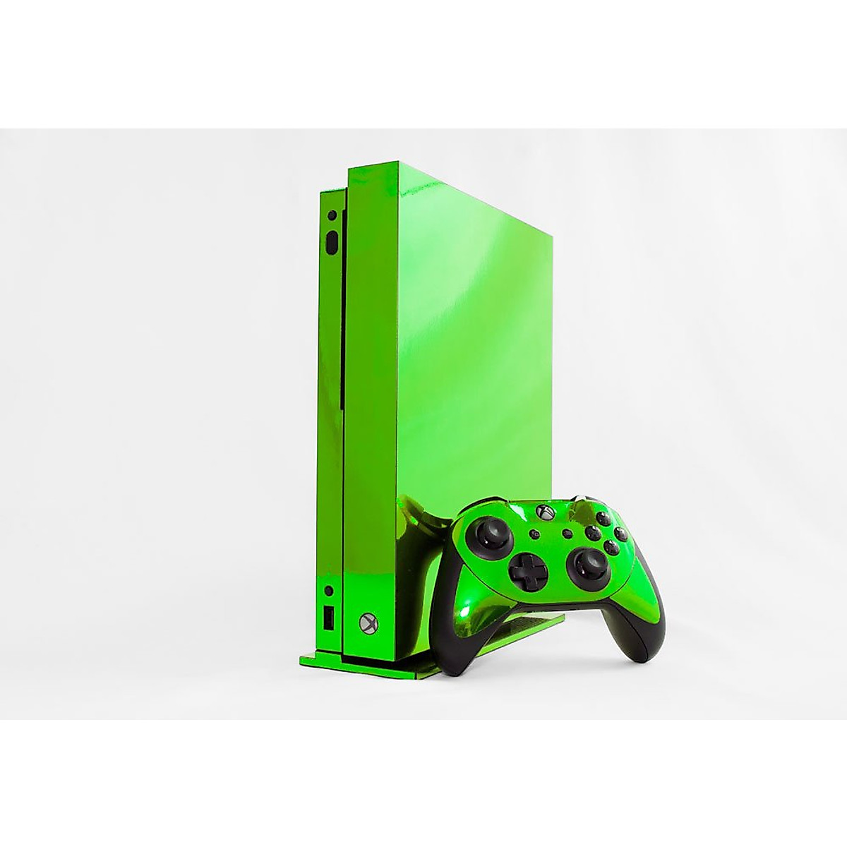 Lime Chrome Mirror - Vinyl Decal Mod Skin Kit by System Skins - Compatible with Microsoft Xbox One X (XB1X)