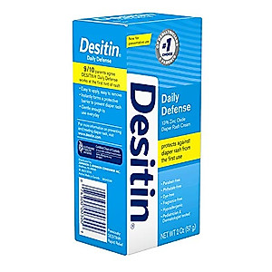 Desitin Daily Defense Baby Diaper Rash Cream with 13% Zinc Oxide Barrier Cream to Treat, Relieve & Prevent Diaper Rash, Hypoallergenic, Dye-, Phthalate- & Paraben-Free, Travel Size, 2 oz