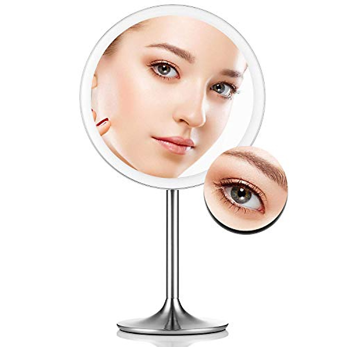 Miusco 9" Lighted Makeup Mirror Pro, 5X + 10X Magnification, Ultra Bright HD Lighting System, Rechargeable & Cordless, Adjustable Brightness, Touch Activated, Brush Stainless Steel