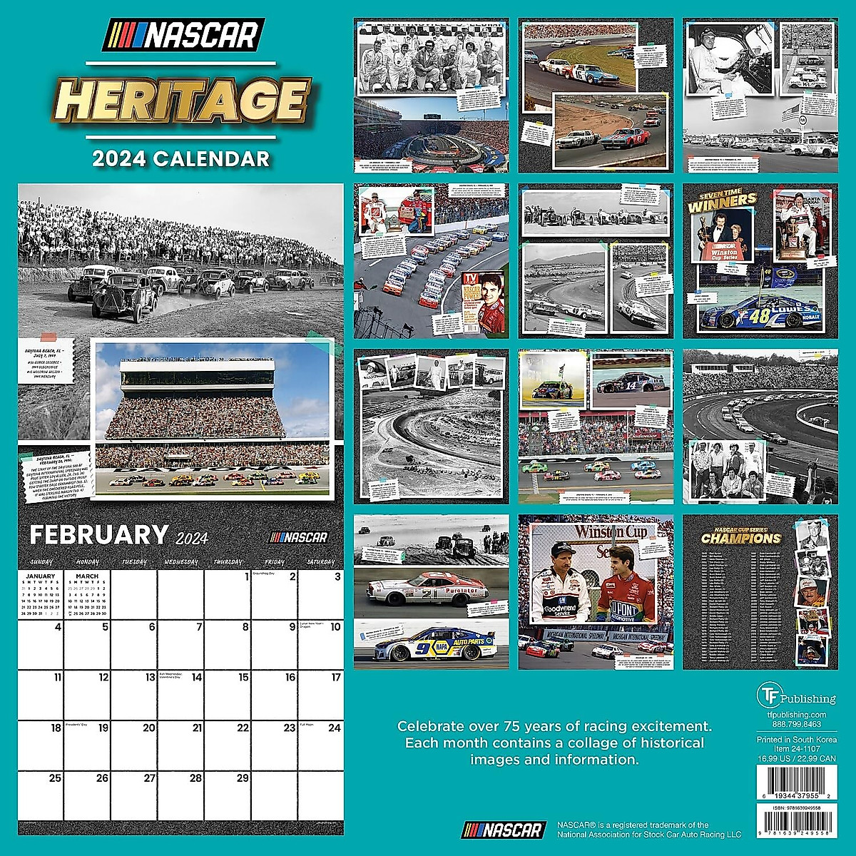 TF PUBLISHING 2024 Nascar Heritage Wall Calendar | Large Grids for Appointments and Scheduling | Vertical Monthly Wall Calendar 2024 | Home and Office Organization | Premium Gloss Paper | 12"x12"