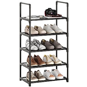 Hockmez 5-Tier Small Shoe Rack,Stackable Shoe Shelf Storage Organizer for Entryway Hallway Closet Bathroom Living Room(Black-5Tier)