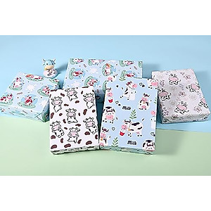 Sikiweiter Cow Print Wrapping Paper - Farmer Wrapping Paper, 12 Sheets Cute Cow Wrapping Paper for Birthday Baby Shower Christmas, 19.7 x 27.6 Inches Per Sheet