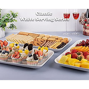 DELLING Large Serving Platter Set, 16 inch Large Serving Tray, White Porcelain Platters for Serving Food, Large Serving Trays for Party, Entertaining, Fruit, Appetizer, Oven Safe Dinnerware Set of 3