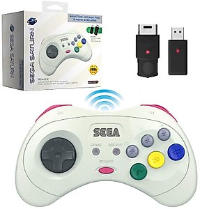 Retro-Bit Official Sega Saturn 2.4 GHz Wireless Controller for Sega Saturn, Sega Genesis Mini, Switch, PS3, PC, Mac - Includes 2 Receivers & Storage Case (White)
