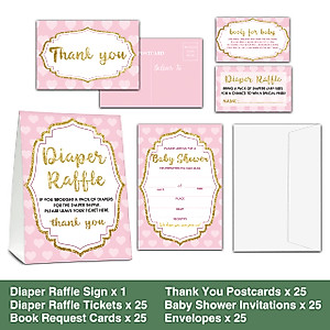 Baby Shower Cards Kit,A Little Princess Set of 25 Baby Shower Invitations with Envelopes, Book Request Cards for Baby Shower,Pink & Gold Baby Shower Party Favor Decoration(12)