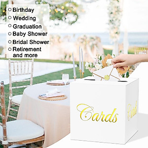 White Card Box for Party, 8.7" Cards Gold Foil Design Gift Cards Receiving Box Holder for Wedding, Bridal Shower, Graduation, Birthday, Retirement, Baby Shower, Anniversaries Party Decorations