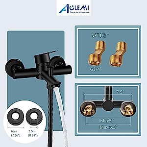 Aolemi Matte Black Wall Mount Bathtub Faucet with Handheld Sprayer Single Handle Shower Mixer Tap 6 Inch Center Bathroom Tub Faucet Stainless Steel SUS304