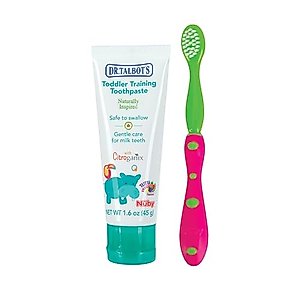 Dr. Talbot's Toddler Training Toothpaste Naturally Inspired with Citroganix, with Toothbrush Included, Pink/Green, 1.6 Ounce