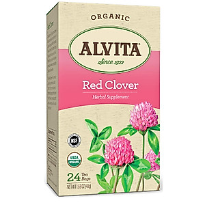 Alvita Organic Red Clover Herbal Tea - Made with Premium Quality Organic Red Clover Blossoms, with Dried Sweet Grass Flavor, 24 Tea Bags