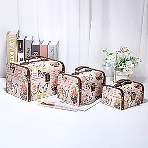 ELLDOO Set of 3 Butterfly Treasure Chest Box, Wooden + PU Leather Storage Decorative Box for Jewelry Trinkets, Keepsakes box for Girls Women Gifts