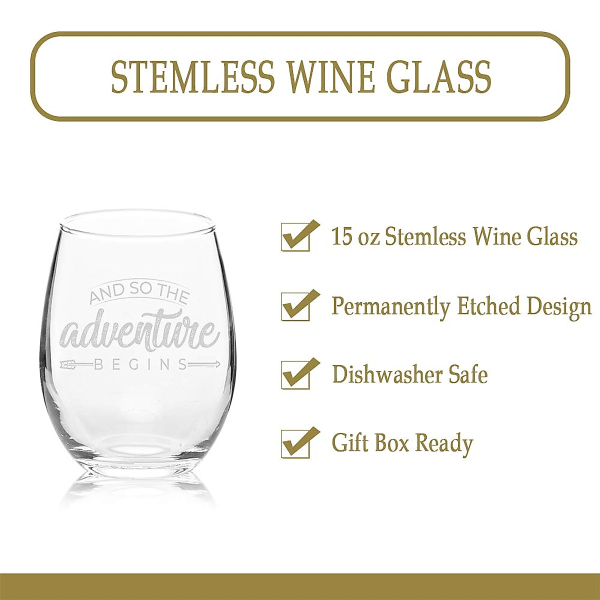 Veracco And So The Adventure Begins Stemless Wine Glass Funny BirthdayGift For Someone Who Loves Drinking Bachelor Party Favors (Clear, Glass)