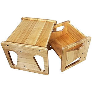 Royxen Montessori Weaning Table and Chair Solid Wood Toddler Table and Chair Set 2 Level Height, Cube Chairs for Toddlers