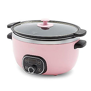 GreenLife Cook Duo Healthy Ceramic Nonstick 6QT Slow Cooker, PFAS-Free, Digital Timer, Dishwasher Safe Parts, Soft Pink