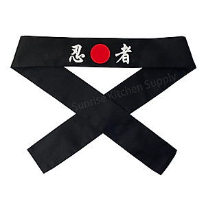 SUNRISE Japanese Sushi Chef Hachimaki Karate Headband 2 Piece (Black/White Ninja)