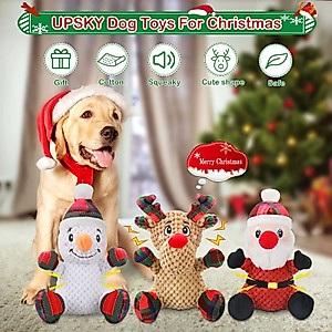 UPSKY Dog Christmas Toys with Squeaker, 3 Pack Squeaky Dog Toys with Crinkle Paper, Cute Soft Pet Toys for Teeth, Interactive Plush Dog Chew Toys for Small Medium Large Dogs