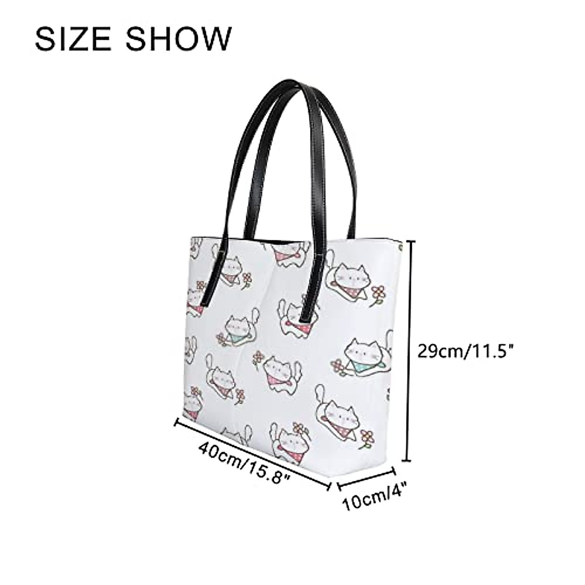 Fashionable women's handbag tote bag, Cartoon Cat and Flowerprinted shoulder bag is light and durable