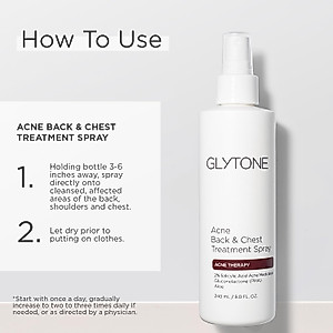 Glytone Acne Treatment Spray for Back & Chest - 2% Salicylic Acid - For Body Acne - Quick Dry, Upside Down Pump - Fragrance-Free - 8 fl. Oz.