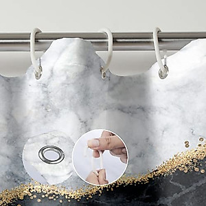 4Pcs Black Shower Curtain Set,Gold Marble Bathroom Sets with Shower Curtain and Rugs and Accessories,Bathroom Curtain with Non-Slip Rugs, Toilet Lid Cover and 12 Hooks,72x72inch