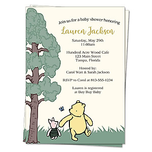 Winnie the Pooh Baby Shower Invitation Pooh Bear Piglet Cute Cartoon Vintage Nostalgic Unisex Gender Neutral Sprinkle Custom Printed Personalized Customized (12 count)