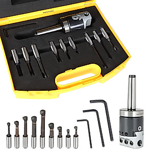 findmall 9Pcs Boring Head 1/2 Inch Carbide Boring Bar Set Milling with MT2 Handle 3/8-16 Thread 2 Inch Boring Bar Set