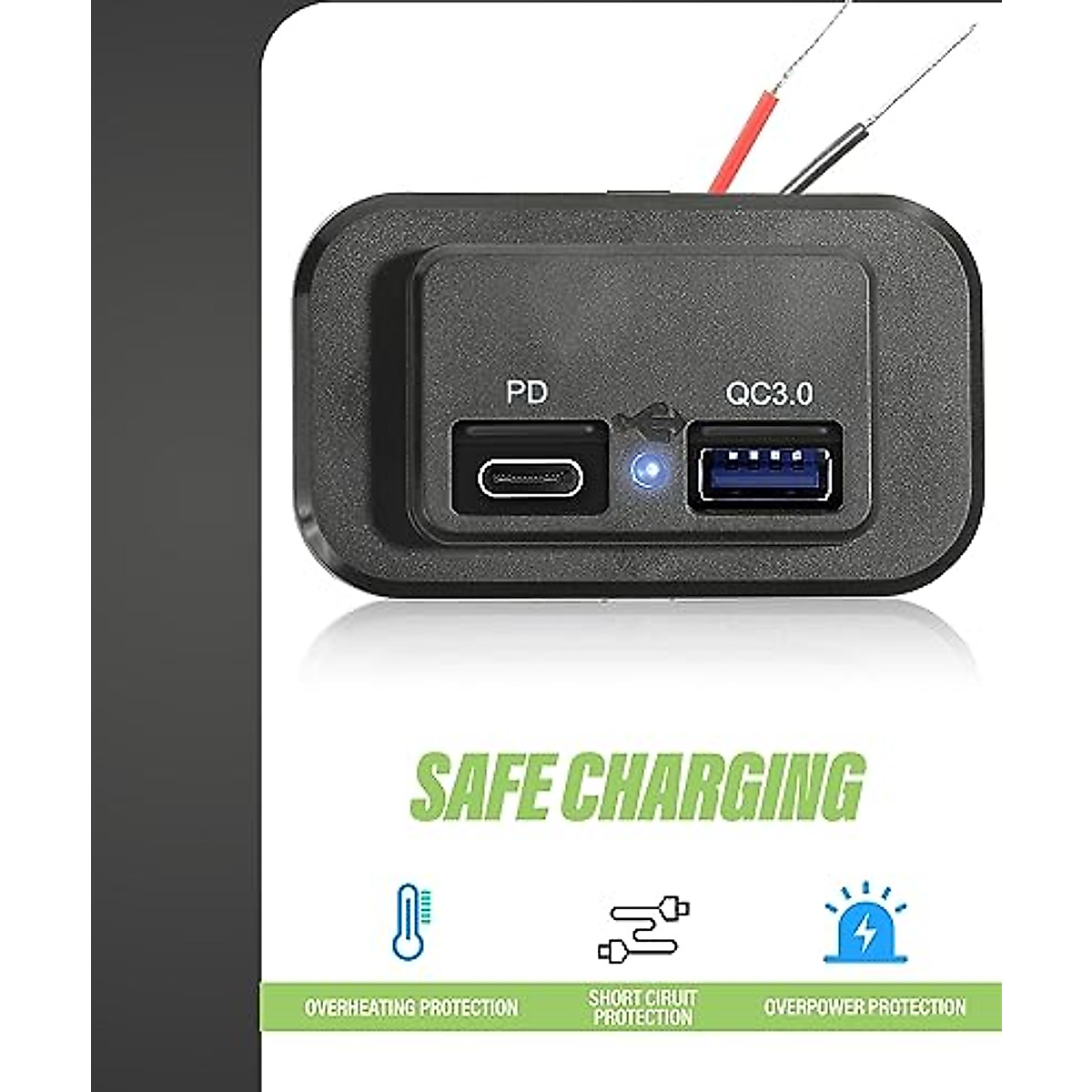 ESEWALAS 12V/24V USB Outlet,Dual PD3.0 Type-C (USB C) & Quick Charge QC3.0 USB-A Port Panel Mount,Car Charge Adapter 12V Quick Car Charger Socket Power Outlet,Car USB Socket (2PCS)