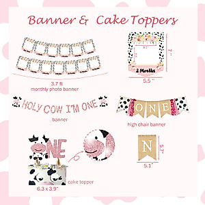 Fiesec Holy Cow I'm One Birthday Decorations, Cow First Birthday Party Supplies Girl, Cow Print 1st Decorations, 1st Birthday Girl Decorations