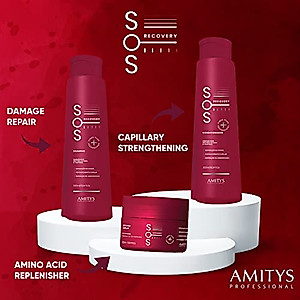 Amitys Professional SOS Recovery Conditioner, Repair Damaged Hair, Hydrating, Silky smooth hair, Essential Amino Acids, Silk Protein, D-Panthenol, 300 milliliters