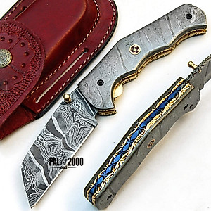 POC-9453 Handmade Damascus Steel 7.4 Inches Folding Pocket Knife - Damascus Handle
