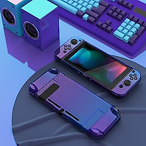 eXtremeRate PlayVital Back Cover for Nintendo Switch Console, Handheld Controller Protector Hard Shell for Joycon, Dockable Protective Case for Nintendo Switch - Gradient Translucent Bluebell