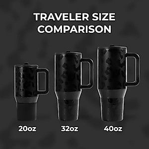HydroJug Traveler - 40 oz Water Bottle with Handle & Flip Straw - Fits in Cup Holder, Leak Resistant Tumbler-Reusable Insulated Stainless Steel & Rubber Base - Gifts for Women & Men, Black Leopard