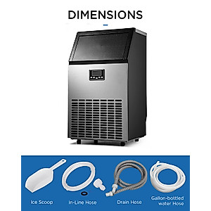 WATOOR Commercial Ice Maker Machine with Bottom-Loading Water System, LCD Display Under Counter or ‎Freestanding 100lbs/24h