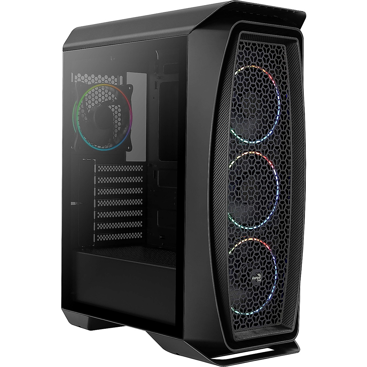 Gaming PC Case Mid-Tower Chassis by AeroCool, AeroOne Eclipse Black, Tempered Glass Panel, 4X RGB Fans, 2X USB 3.0, ATX Desktop Case