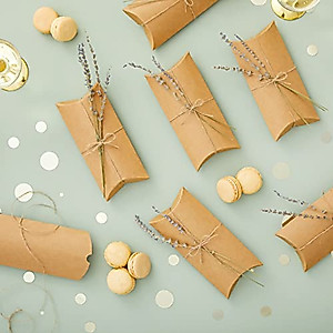 100 Pack Kraft Pillow Boxes with Twine for Jewelry, Wedding, Party Favors, Gift Cards (7.5 x 3.7 In)