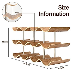 TRUDING Countertop Wine Rack - 12 Bottle Freestanding Wine Bottle Holder Stand - 3 Tier Wooden Wine Storage Rack - Wavy Wine Organizer for Cabinet Pantry Home Kitchen Bar