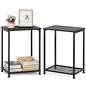 smusei Black Nightstands Set of 2 Side Table Living Room for Small Spaces Narrow Bedside Tables and Small End Table Sets with Open Storage Shelves for Bedroom Guest Room Decor