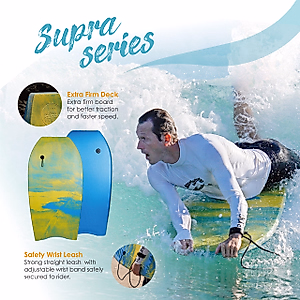 ATUNAS Body Boards, 33"-43" Bodyboard for Beach with Wrist Leash, Solid PE/EVA Closed-Cell Waterproof Foam, Surfing for Kids and Adults (Lime Soda, 42 inch)