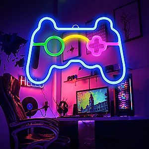 Game Neon Sign Gamepad Shape LED Neon Signs for Gamer Room Wall Bedroom Decor, Gamer Gifts Neon Lights for Boys Teen Gaming Zone Party Decoration