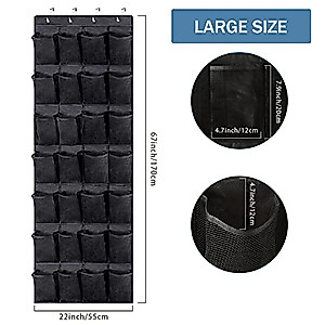HKCDUUT Hanging Shoe Storage Organizer Over the Door 28 Large Mesh Pockets Door Storage Shoe Holders Shoe Rack for Closet Behind Door Organizer, Black 67"X22"