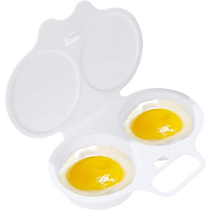 1pc White Microwave Egg Boiler Poacher,2 Cavity Nonstick Poached Egg Maker With Lid,Egg Poacher Microwave Egg Cooker,Double Drain Poached Egg Cups Cookware,Egg Poachers Specialty Cookware