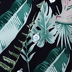 DUOWEI Male Spring and Summer Single Breasted Shirts Casual Print Lapel Beach Short Sleeve Pocket Outdoor Vacation Shirts Black